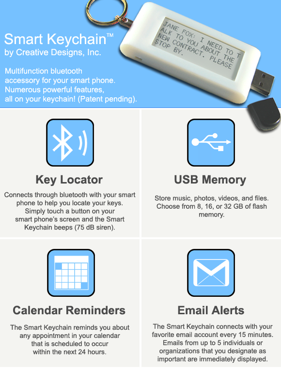 Smart Keychain: USB Memory, Key Finder, Calendar and Email Retriever ...